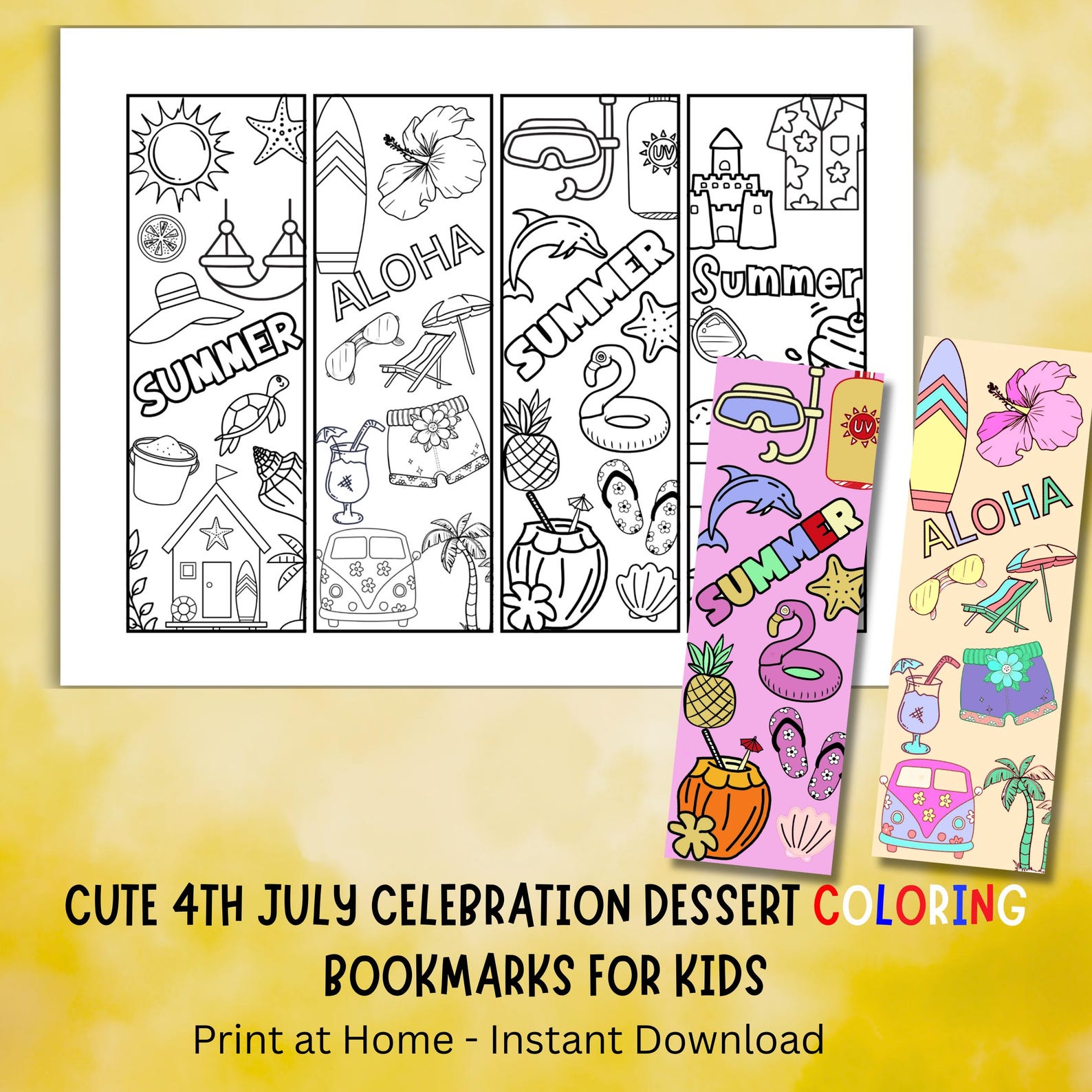 Summer Coloring Bookmarks for Kids – Fun Food & Beach Theme Printable ...