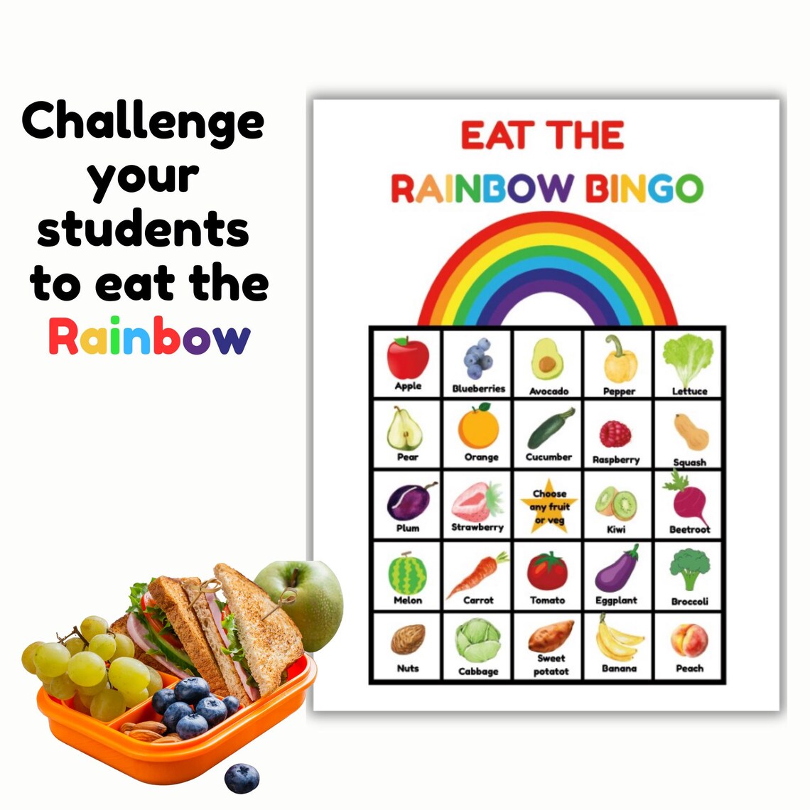 Eat the Rainbow BINGO: Printable Kids Healthy Eating Game (A4, US) - Etsy
