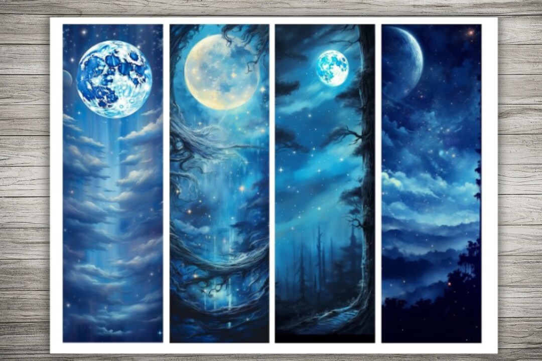 Gorgeous Blue Moon Bookmark Printable. 4 X Stunning Bookmark Designs ...