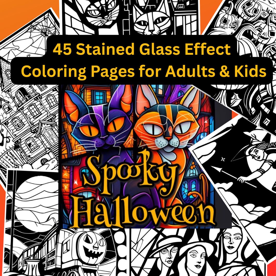 45 Spooky Stained Glass Halloween Coloring Pages (PDF) - Etsy