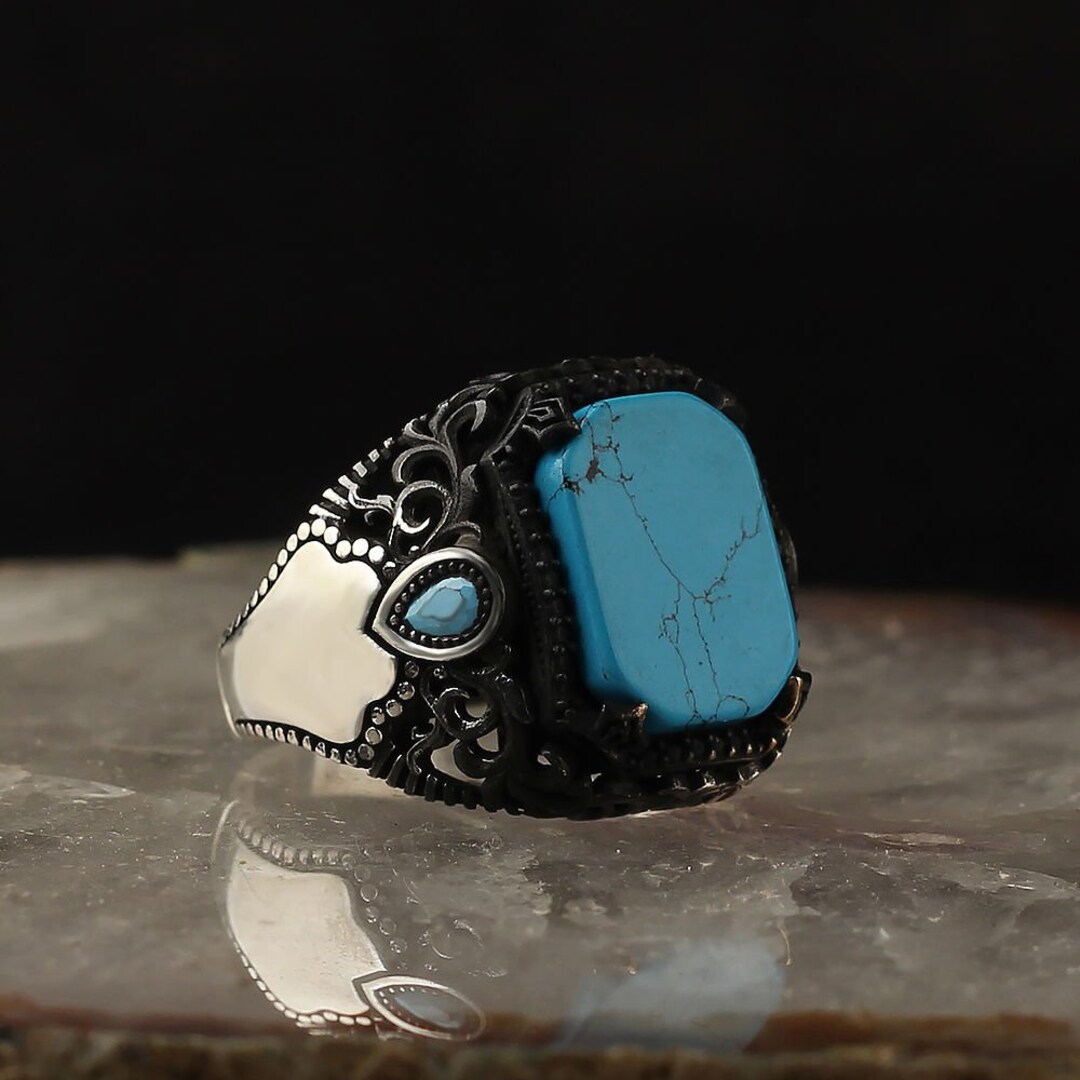 Turquoise Men's Ring Turquoise Ring Turquoise Handmade Silver 925k ...