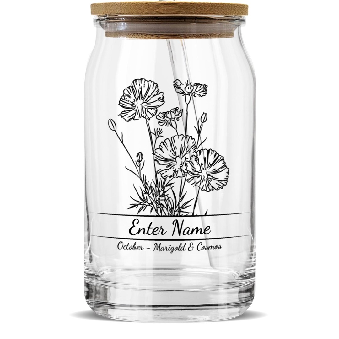 October Birth Flower Drinking Glass - Personalized Drinking Gift Glass ...
