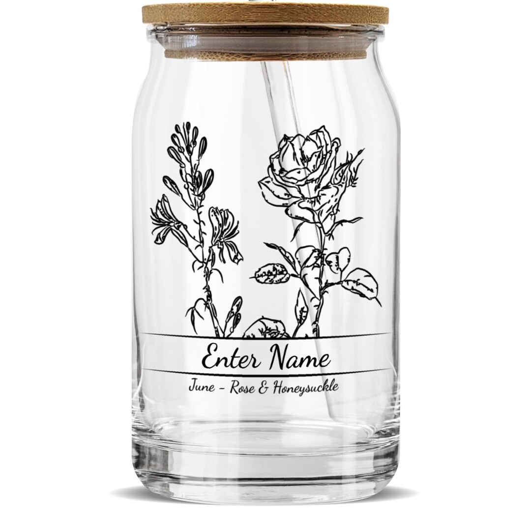 June Birth Flower Drinking Glass - Personalized Drinking Gift Glass ...