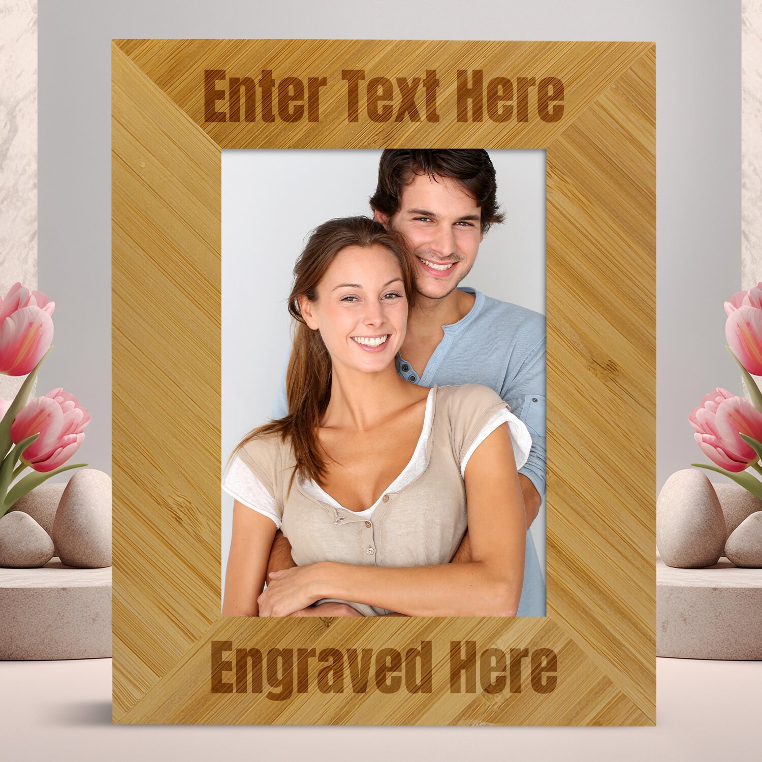 Personalized Portrait Bamboo Picture Frame 5x7 Add Your Custom Text ...