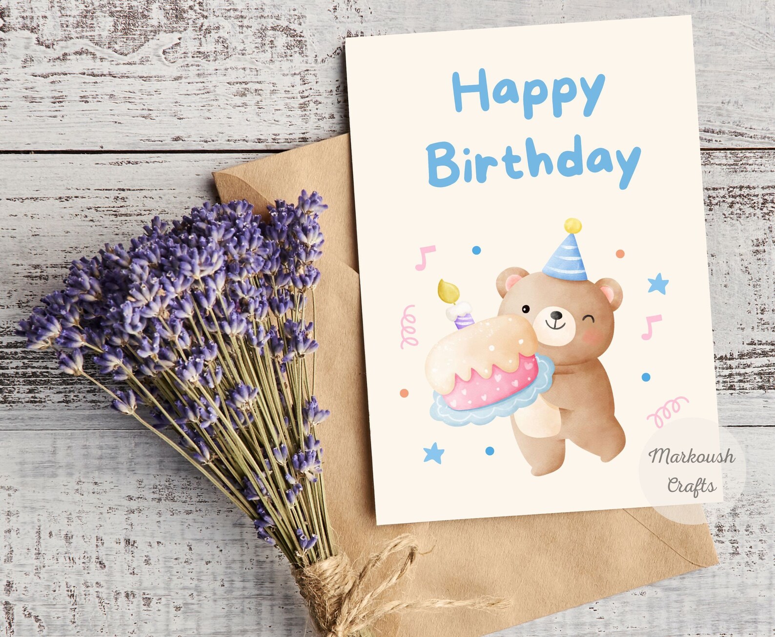 Cute Bear Birthday Card Printable, Teddy Bear Postcard, Digital Happy ...