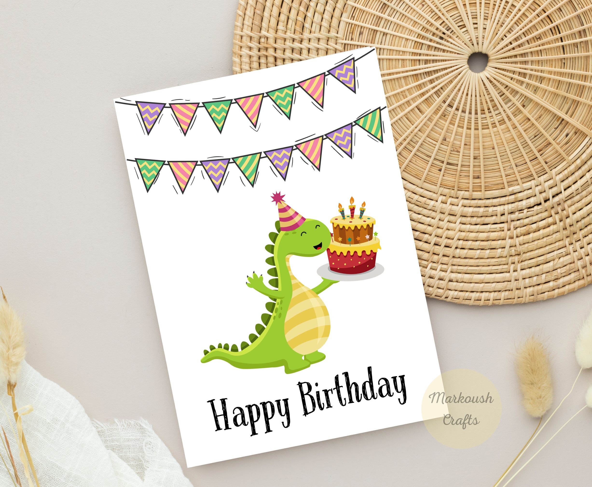 Dinosaur Birthday Card Printable, Dinosaur Postcard, Digital Happy Bday ...