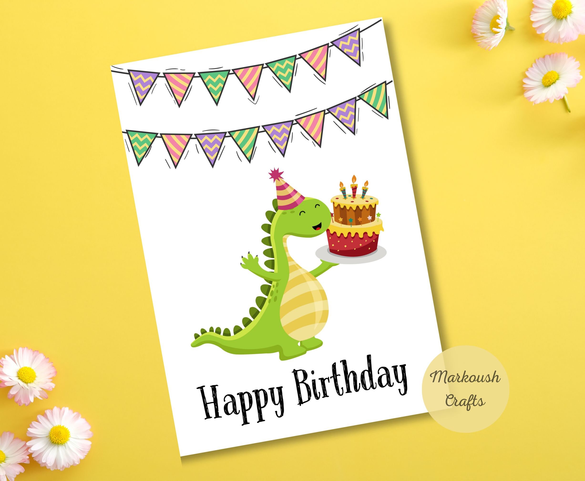 Dinosaur Birthday Card Printable, Dinosaur Postcard, Digital Happy Bday ...