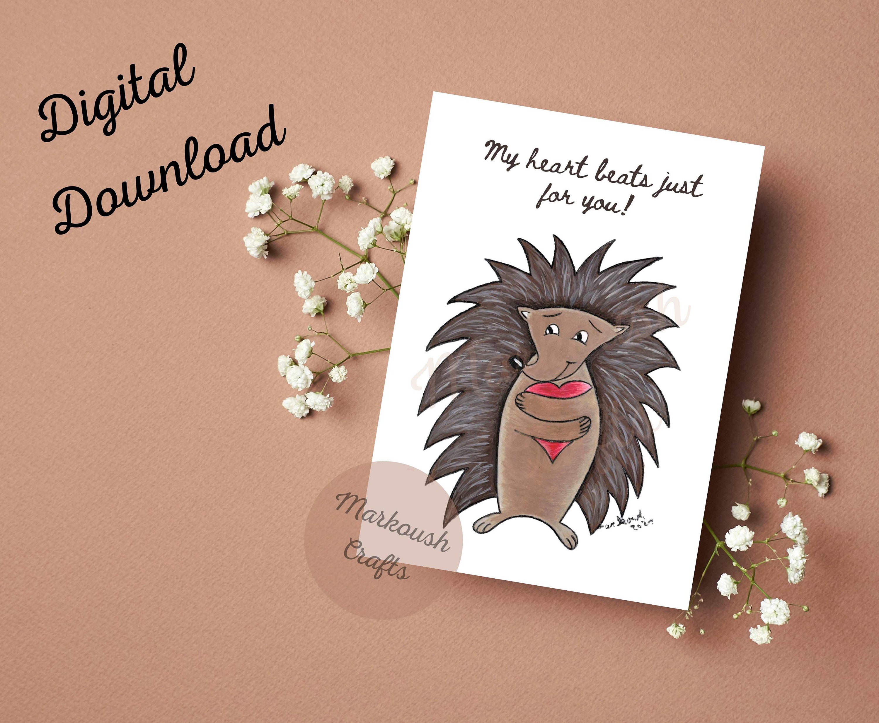 Printable Anniversary Card Watercolor Hedgehog 1st - Etsy