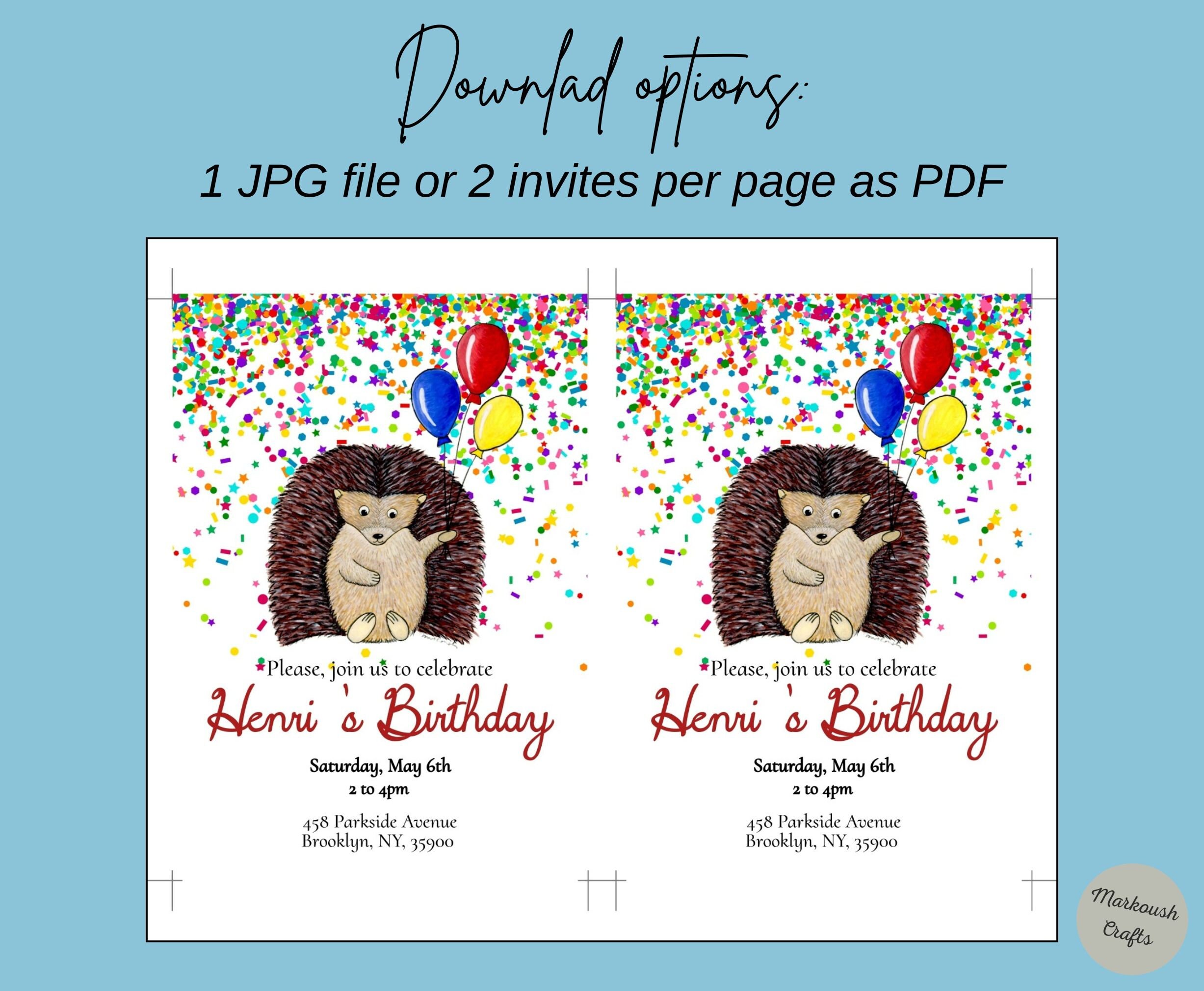 Editable Birthday Invitation Template, Hedgehog Birthday Party ...
