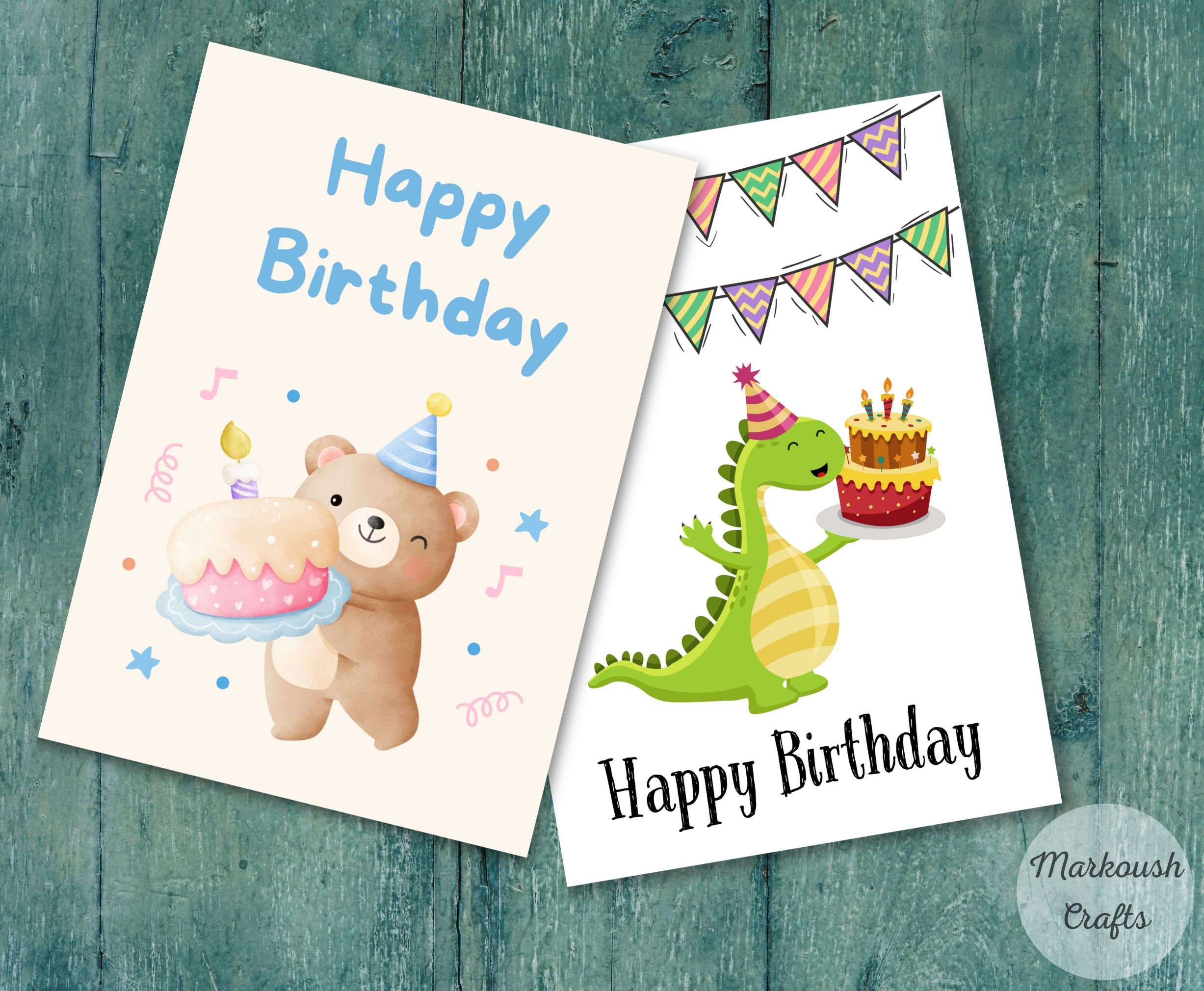 Cute Bear Birthday Card Printable, Teddy Bear Postcard, Digital Happy ...