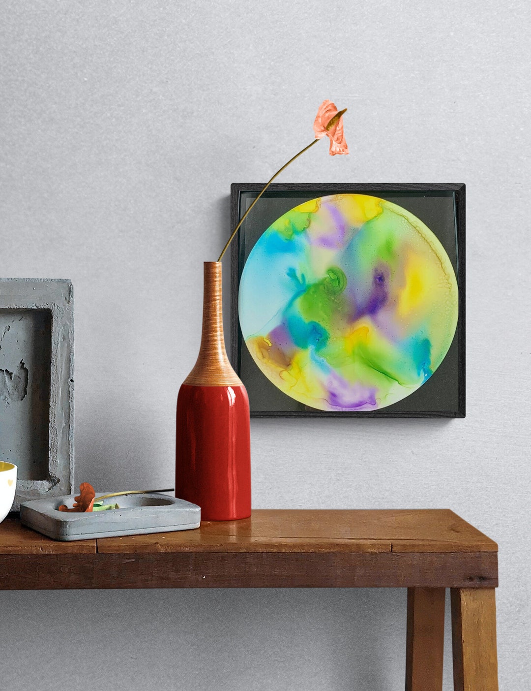 Original Painting Abstract Round Wall Art Unique Technique - Etsy