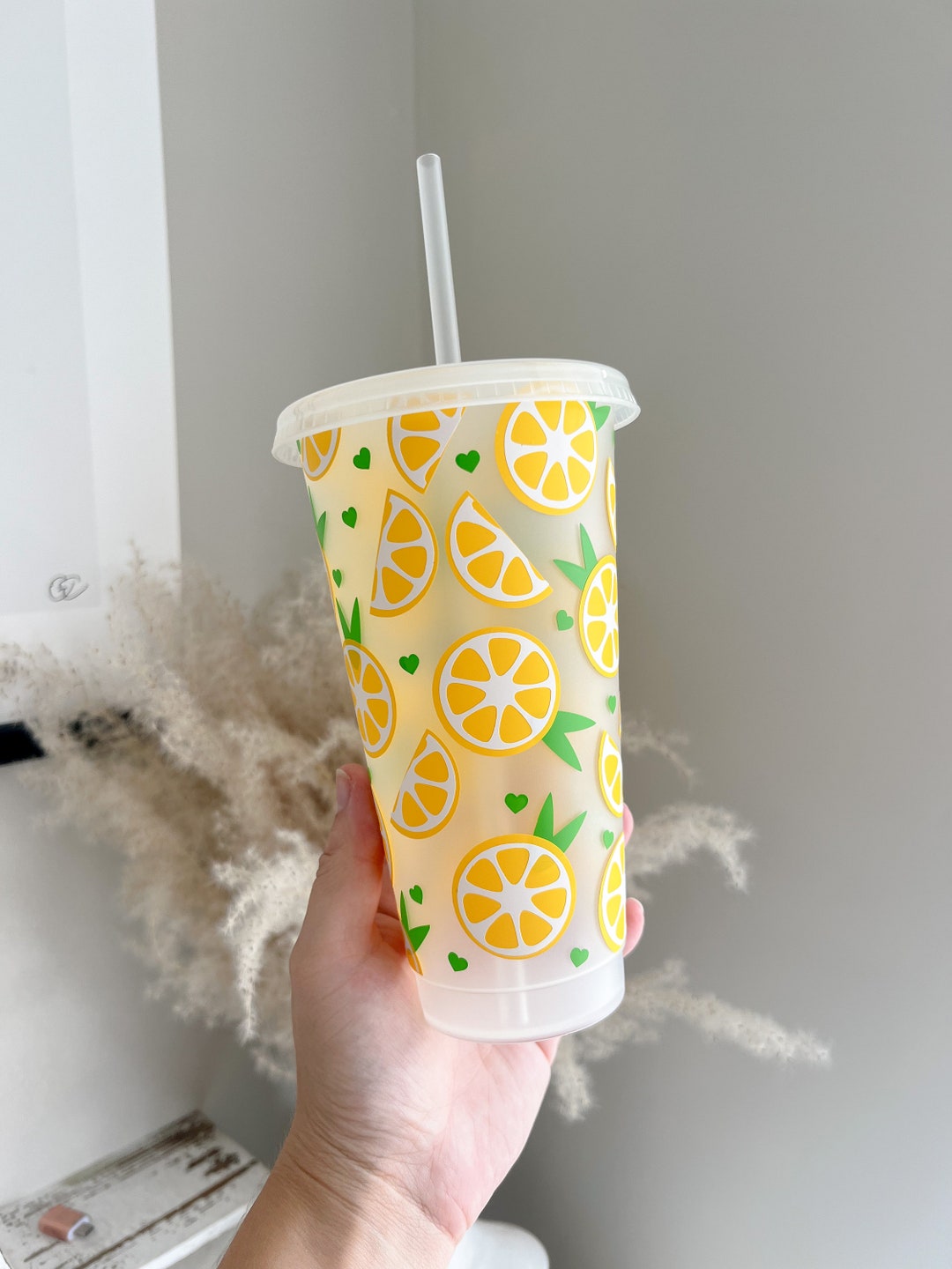 Lemon Cold Cup Fruit Drinkware Summer Parties 24oz Reusable Cup ...
