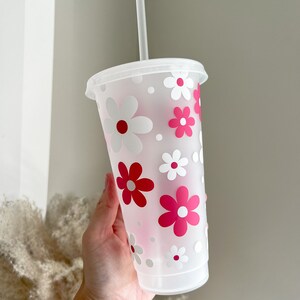 Cute Flower Cold Cup 24oz Cup Iced Coffee Cup Reusable Cup Lid and ...