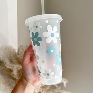 Cute Flower Cold Cup 24oz Cup Iced Coffee Cup Reusable Cup Lid and ...