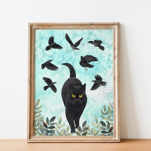 Black Cat Raven Painting - Etsy
