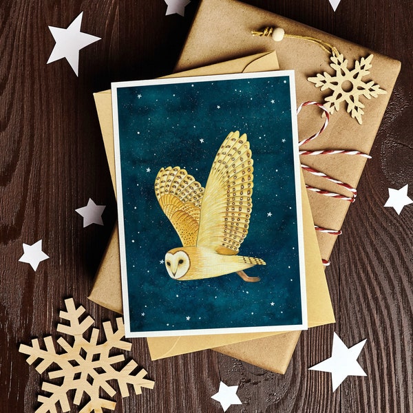 Owl Christmas Card - Etsy