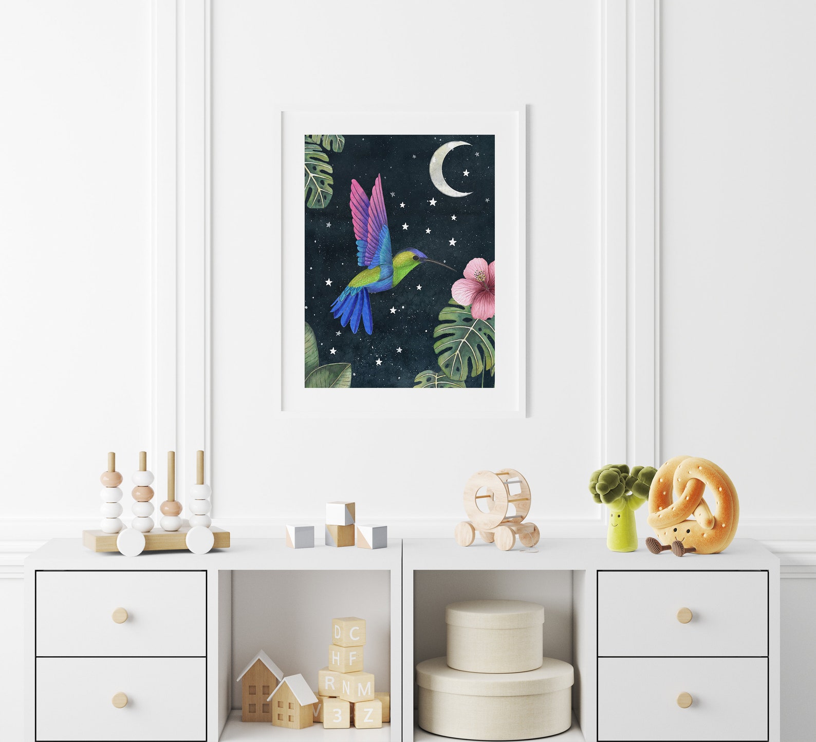 Hummingbird Art Print: Celestial Moon Night Nursery Decor - Etsy