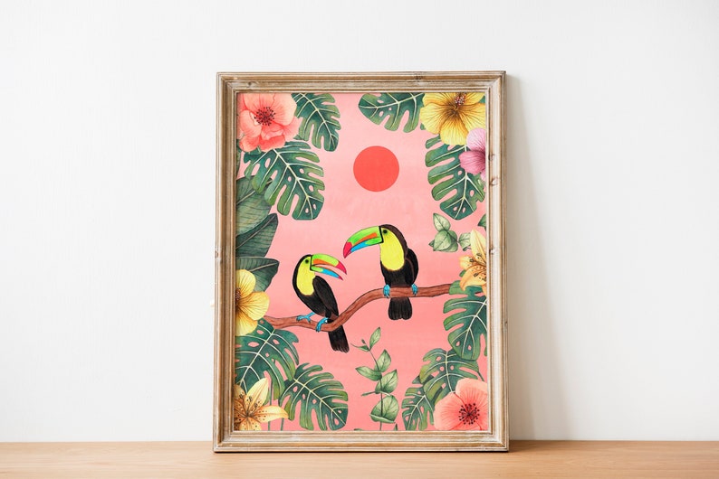 Toucan Art Print: Tropical Jungle Birds, Floral Wall Decor - Etsy