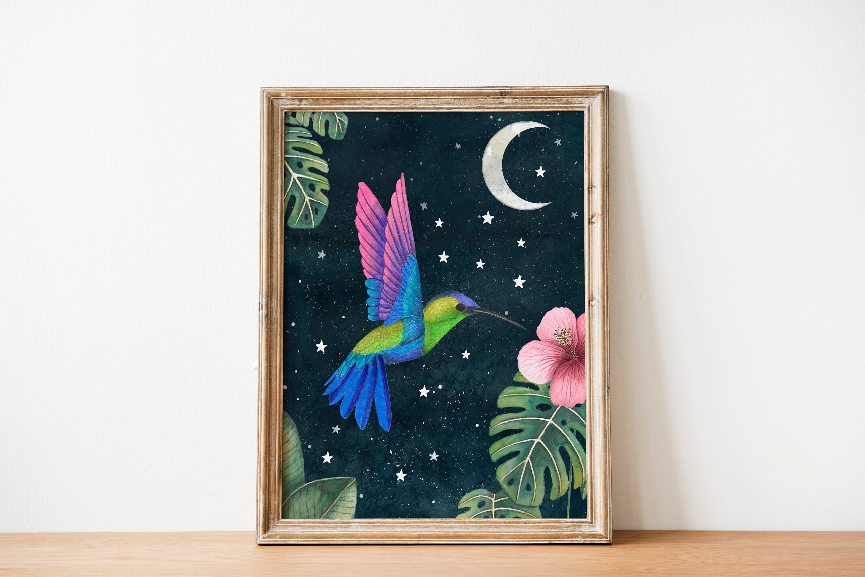 Hummingbird Art Print: Celestial Moon Night Nursery Decor - Etsy
