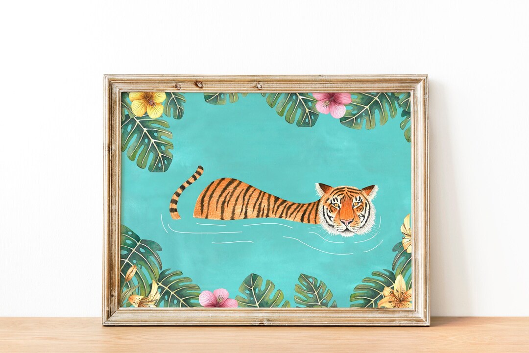 Tiger Wall Art, Animal Art Print, Jungle Illustration, Tropical ...