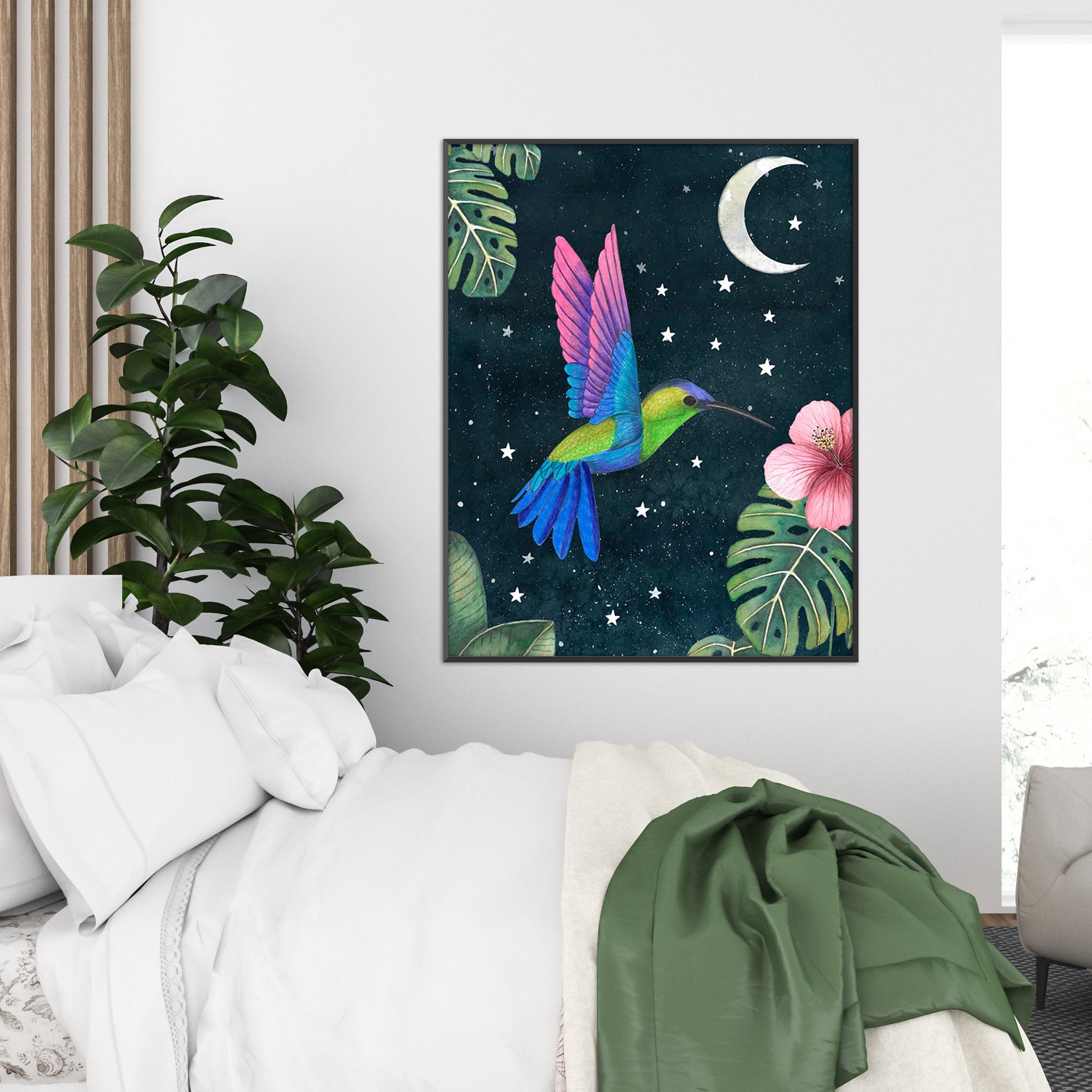 Hummingbird Art Print: Celestial Moon Night Nursery Decor - Etsy