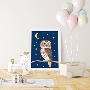 Night Owl Art Print, Bird Wall Art, Forest Illustration, Nursery Wall ...