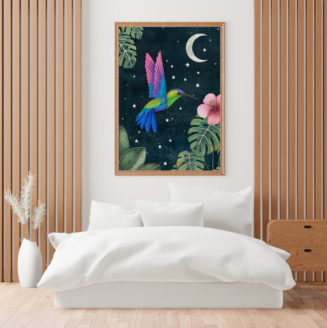Hummingbird Art Print: Celestial Moon Night Nursery Decor - Etsy