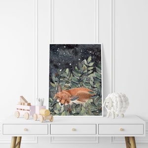Fox Nursery Wall Art, Fox Sleeping Print, Forest Illustration, Animal ...