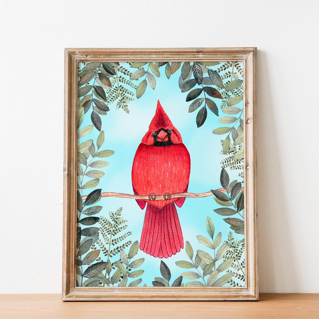 Red Cardinal Art Print: Vibrant Bird Painting, Nature Wall Art - Etsy