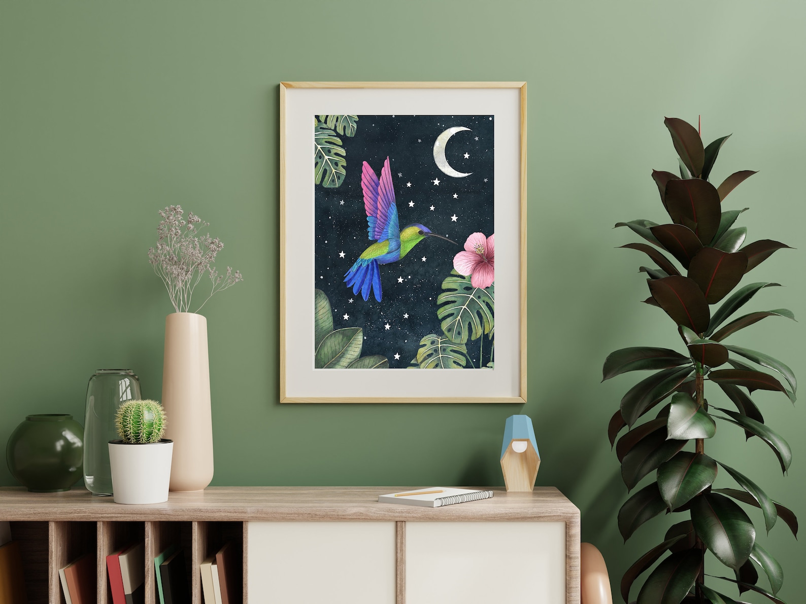 Hummingbird Art Print: Celestial Moon Night Nursery Decor - Etsy
