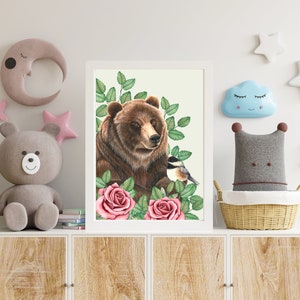 Bear Nursery Wall Art, Forest Illustration for Baby Room Decor, Forest ...