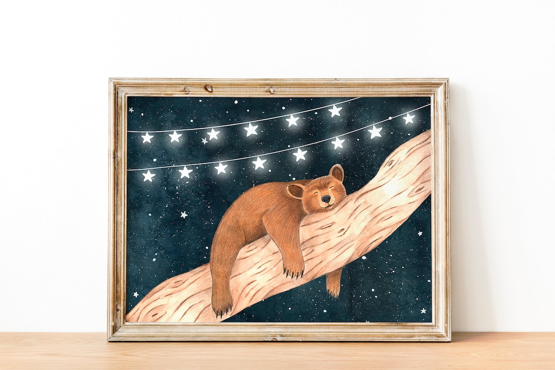Sleeping Bear Print Forest Animal Wall Art Nursery Prints - Etsy