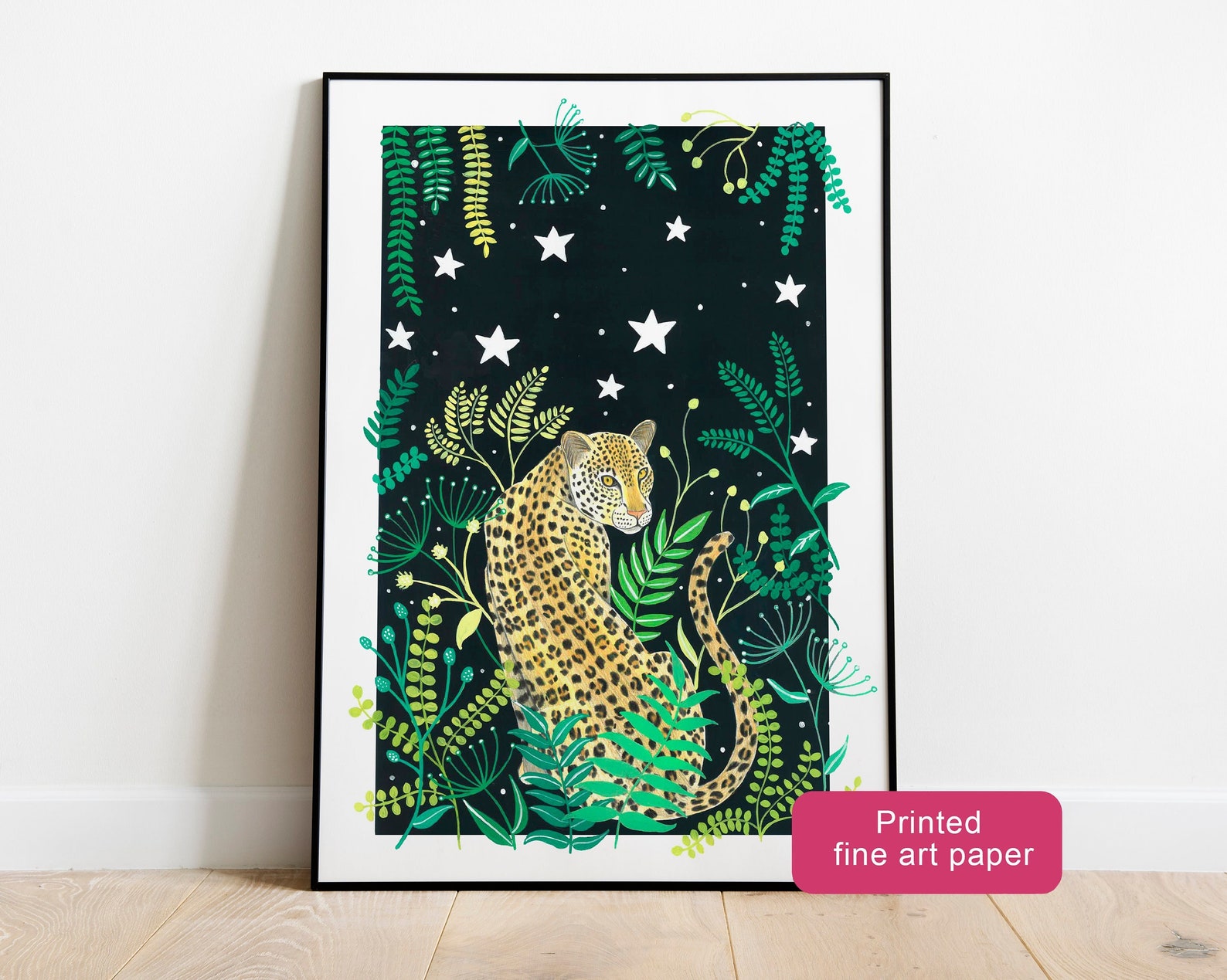 Leopard Art Print: Jungle Painting, Night Sky Poster, Celestial Wall ...