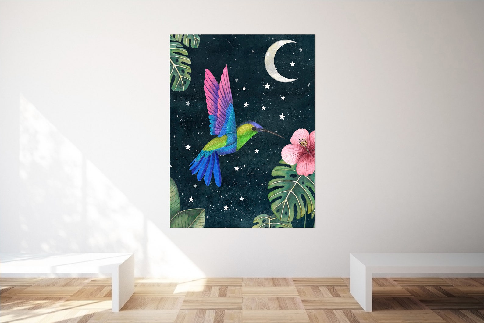 Hummingbird Art Print: Celestial Moon Night Nursery Decor - Etsy