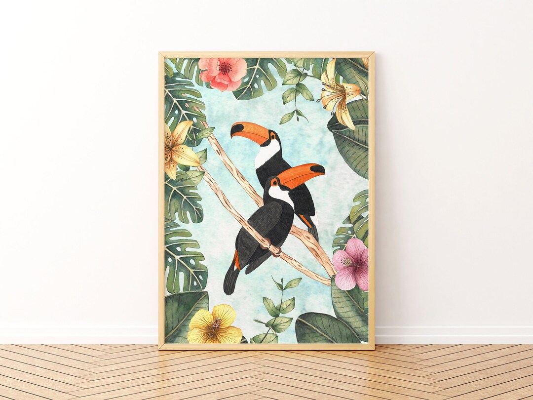 Toucan Art Print: Tropical Wall Art, Jungle Bird Illustration ...