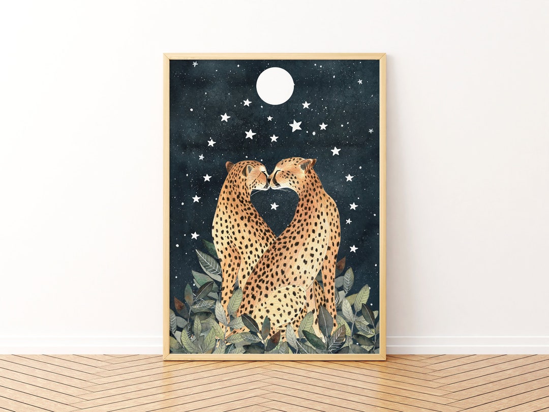 Cheetah Wall Art, Jungle Illustration, Safari Animal Print, Night Sky ...