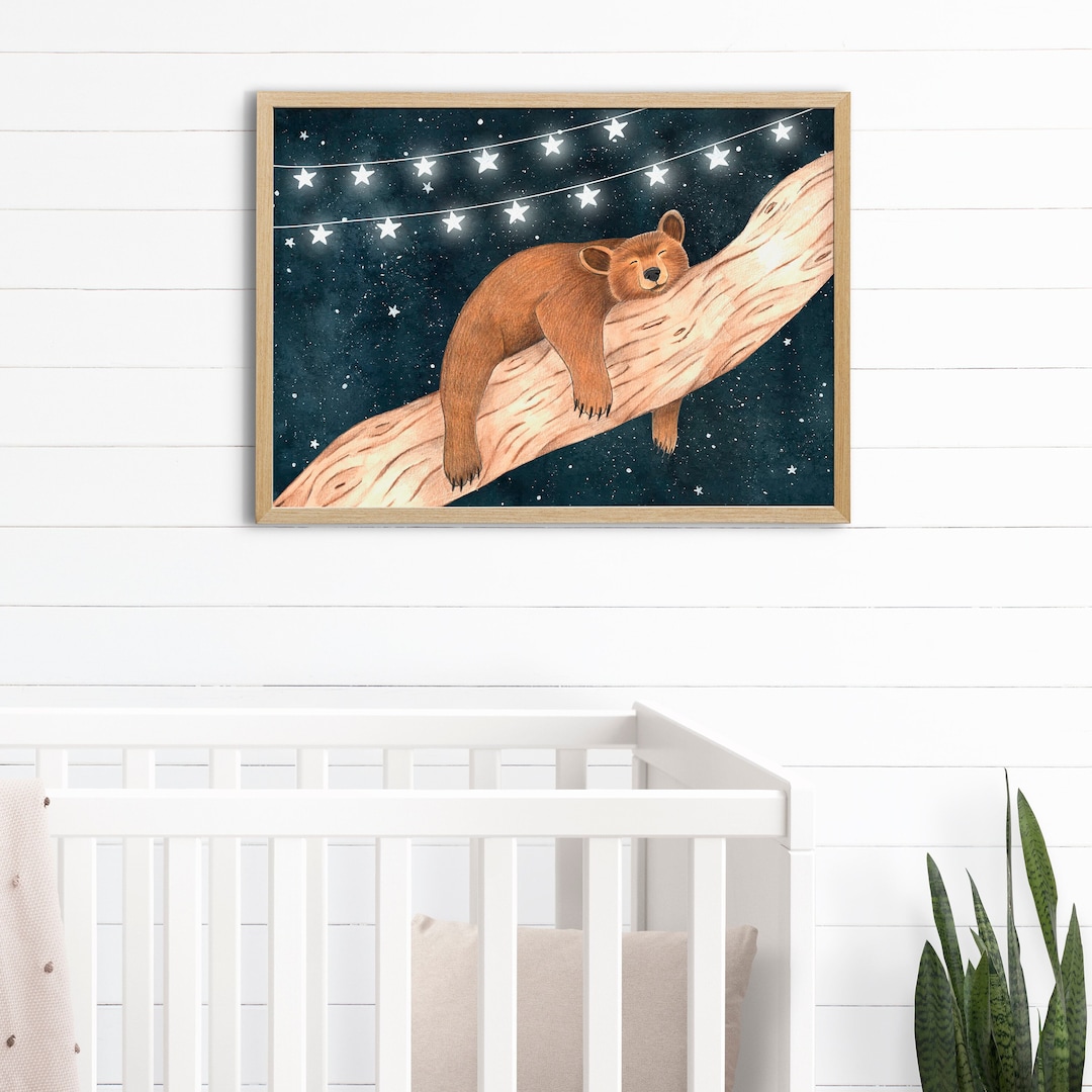 Sleeping Bear Print, Forest Animal Wall Art, Nursery Prints, Woodland ...