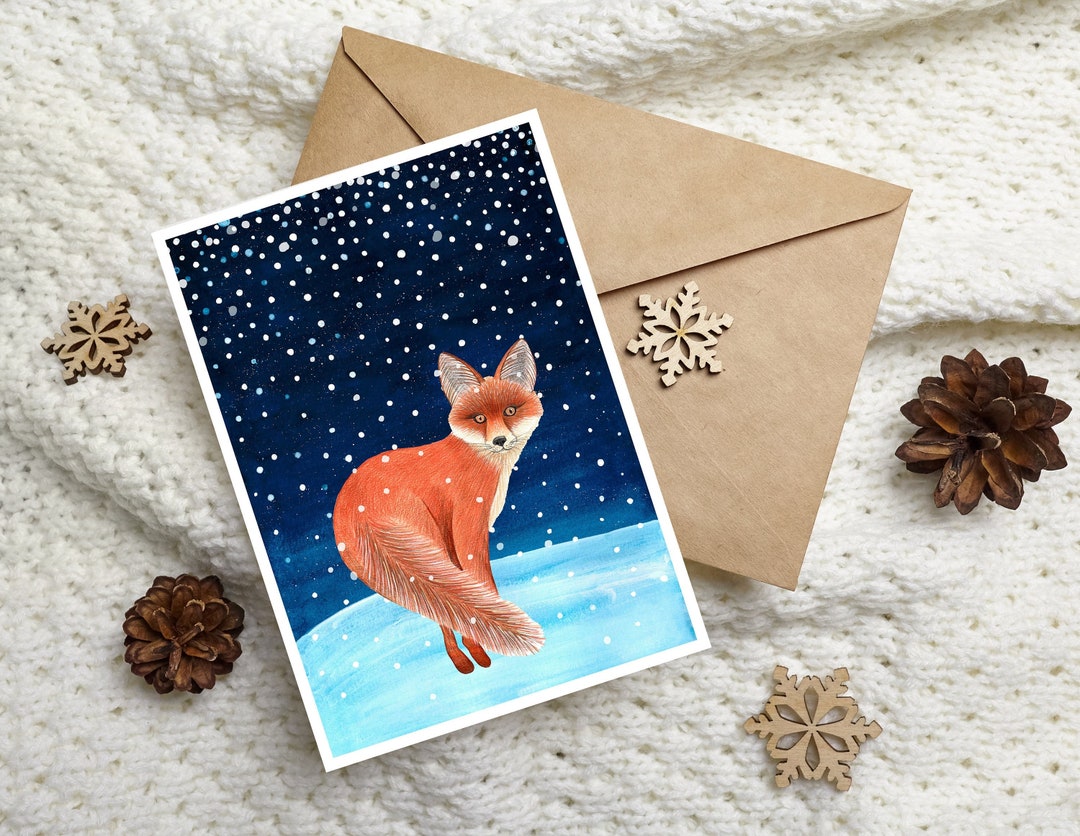 Fox Christmas Card, Christmas Cards Pack, 12 Greeting Cards, Fox Winter ...