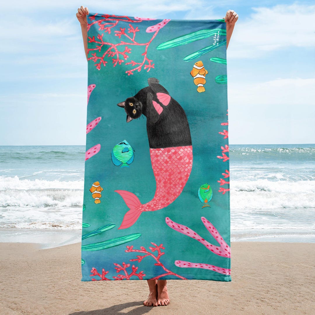 Cat Bath Towel, Black Cat Towel, Bathroom Decor, Cat Themed Gifts ...