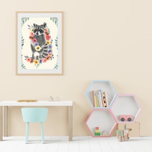 Forest Illustration Baby Room Decor, Woodland Nursery Racoon Wall Art ...