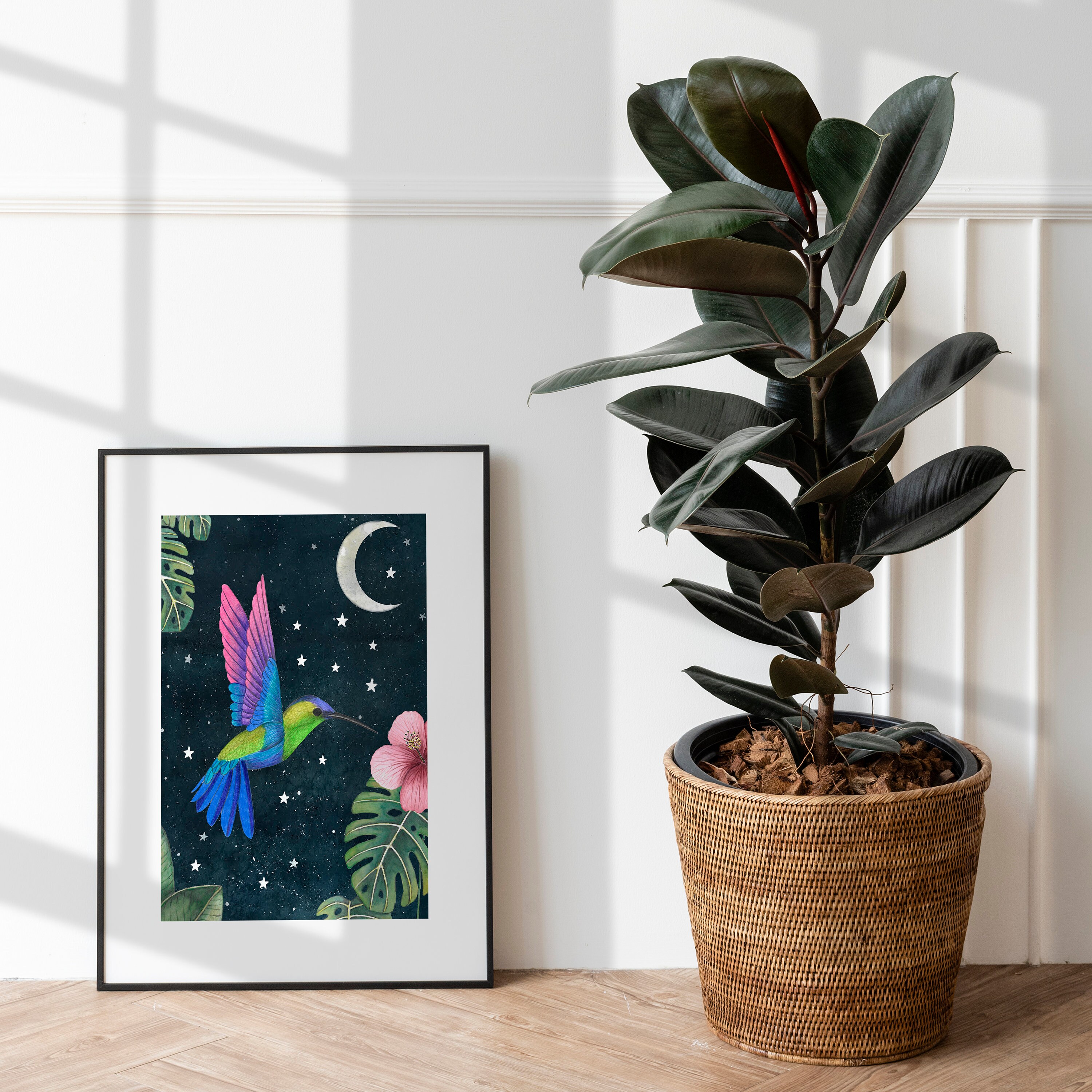 Hummingbird Art Print: Celestial Moon Night Nursery Decor - Etsy