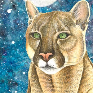 Puma Art Print, Moon and Stars, Jungle Animals Painting, Nursery Wall ...