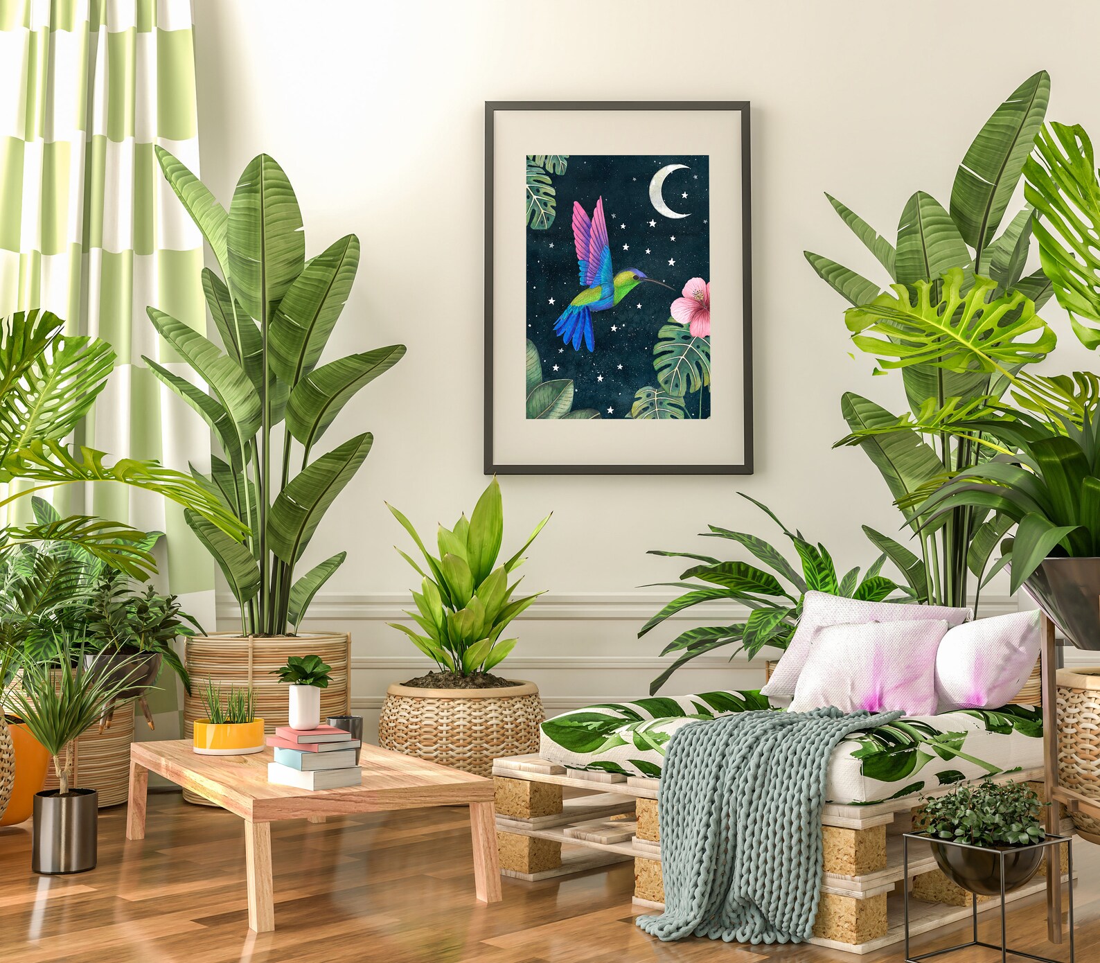 Hummingbird Art Print: Celestial Moon Night Nursery Decor - Etsy