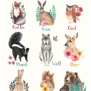 Educational Print for Nursery Wall Art, Cute Forest Animals, Forest ...