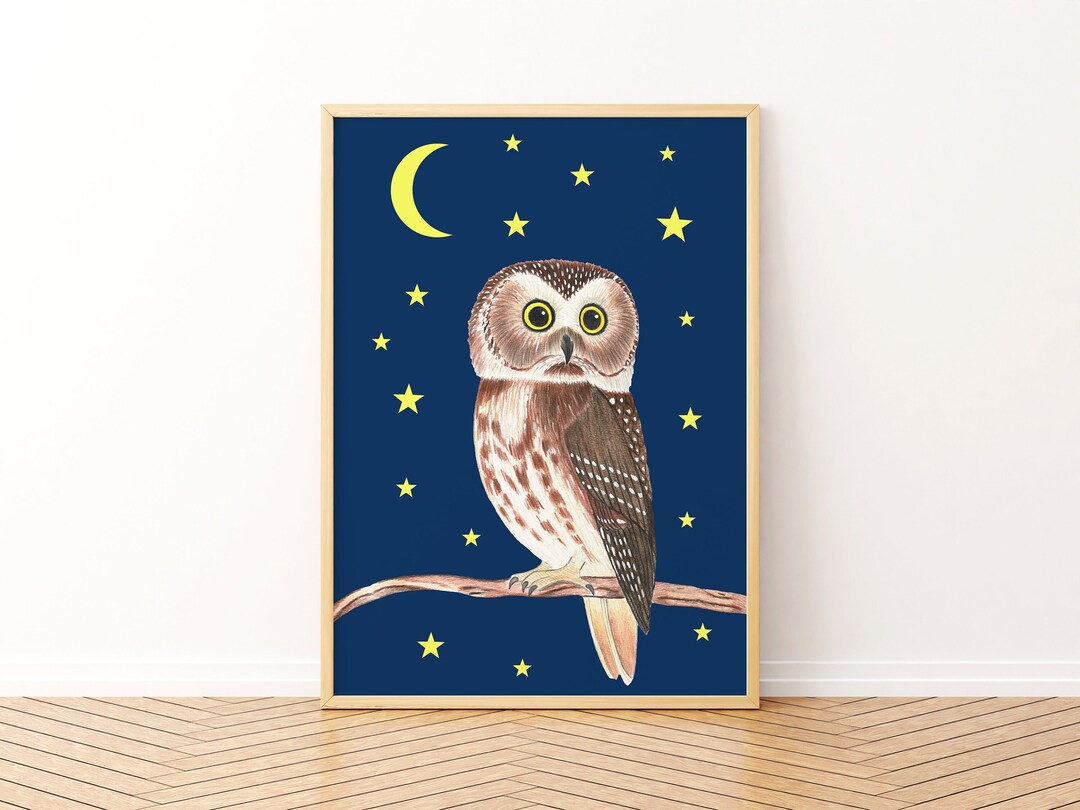 Night Owl Art Print, Bird Wall Art, Forest Illustration, Nursery Wall ...