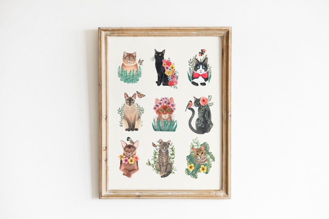 Cat Print Poster, Cats Artwork, Kitten Illustration, Kittens Prints ...