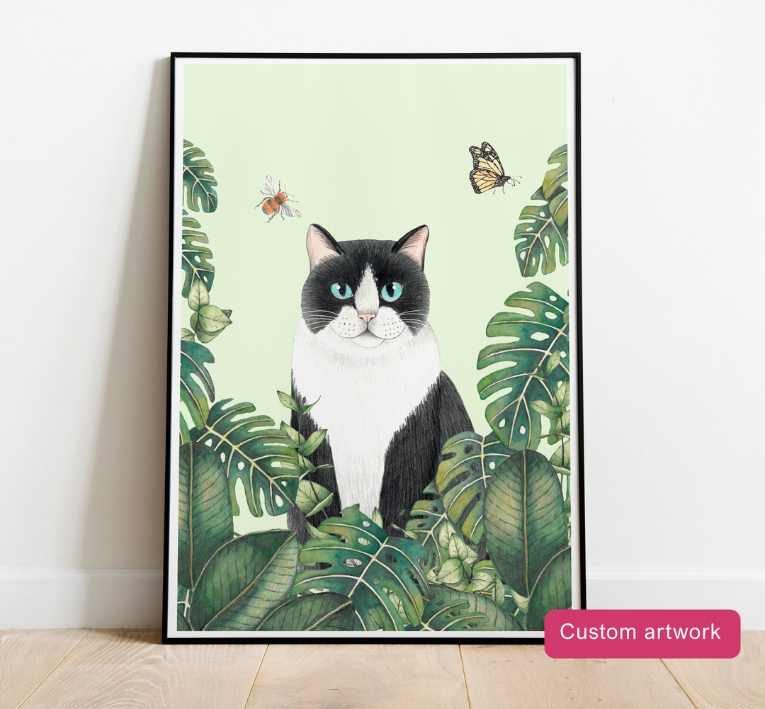Custom Cat Portrait From Your Own Photo, Personalized Cat Art Print ...