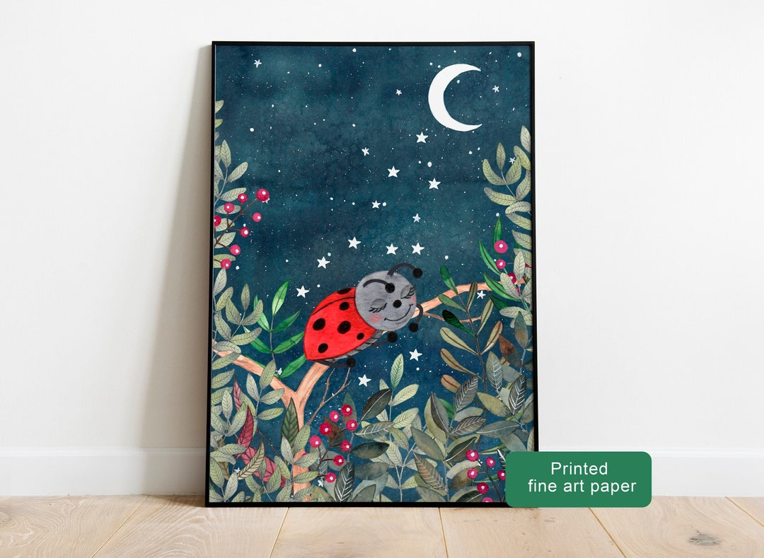 Ladybug Wall Art, Bug Illustration, Animals Sleeping Art, Ladybugs ...