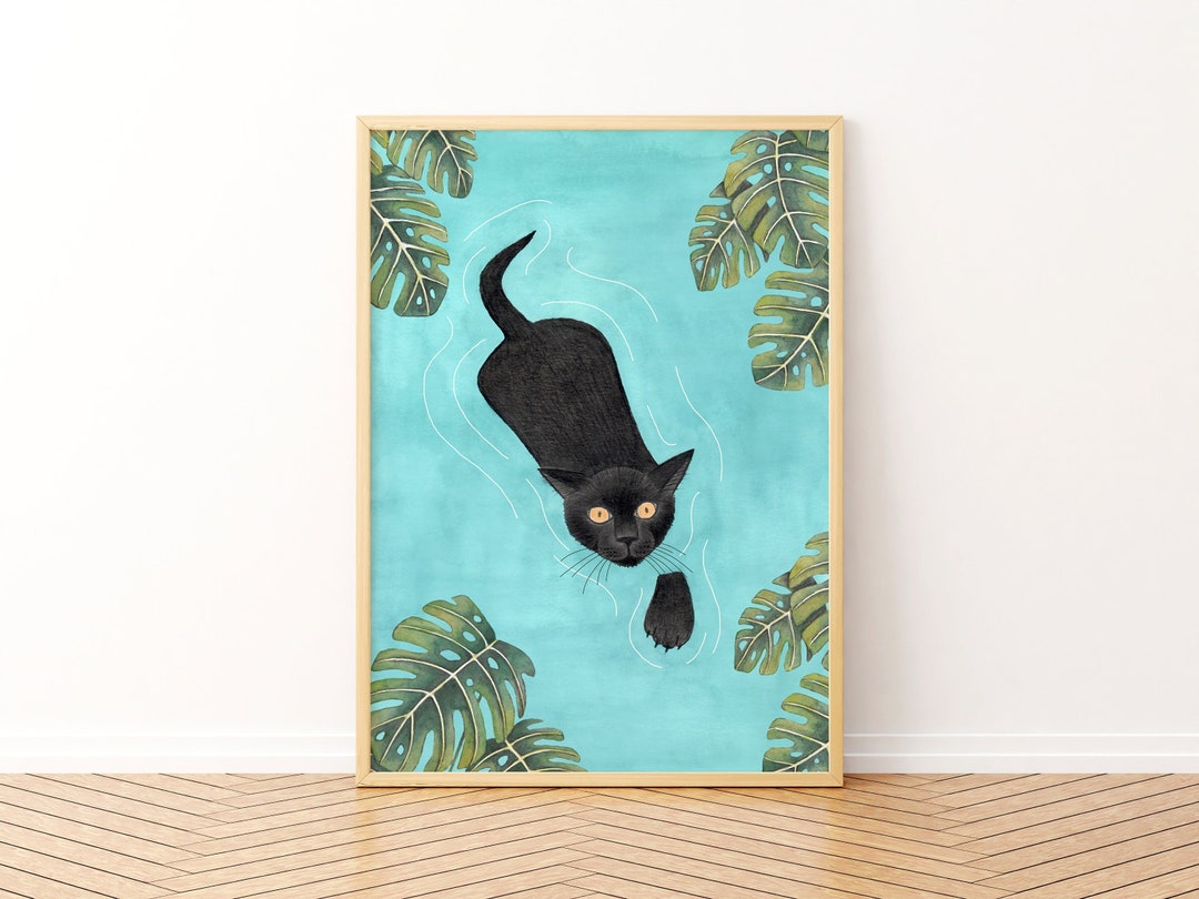 Cat Printable Wall Art, Black Cat Art Print, Cats Poster, Jungle ...