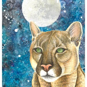 Puma Art Print, Moon and Stars, Jungle Animals Painting, Nursery Wall ...